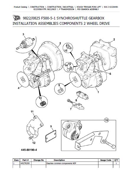 JCB 926-2 Rough Terrain Forklift Parts Catalogue Manual (Serial Number ...