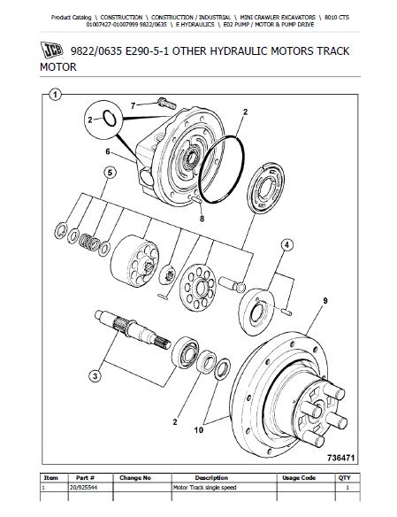 JCB 8010 CTS Mini Crawler Excavator Parts Catalogue Manual (Serial Num ...