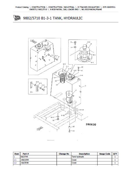 JCB JS70 TRACKED EXCAVATOR Parts Catalogue Manual (Serial Number: 0069 ...