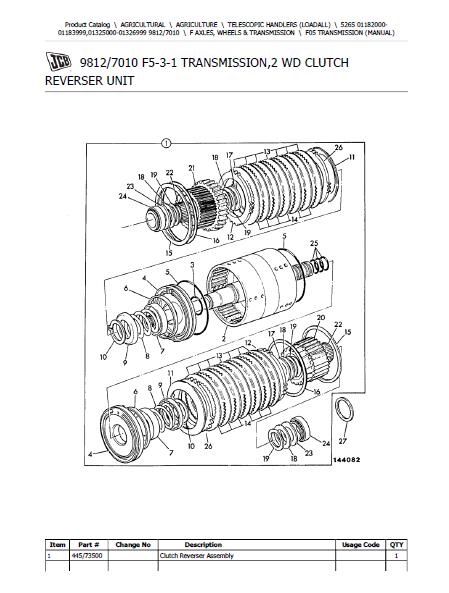 JCB 526S Telescopic Handlers (Loadall) Parts Catalogue Manual (Serial ...