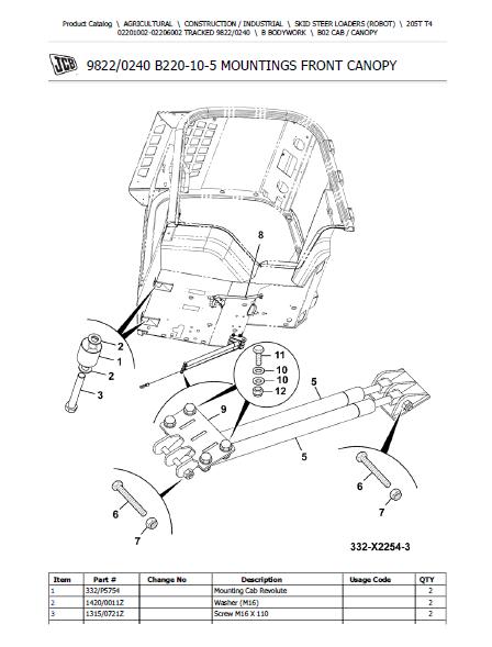 JCB 205T T4 SKID STEER LOADER (ROBOT) Parts Catalogue Manual (Serial N ...
