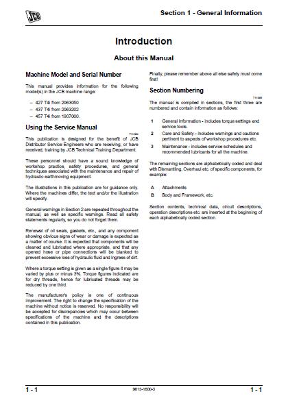 JCB 457 Wheeled Loading Shovel Service Repair Manual from 1907000 ...