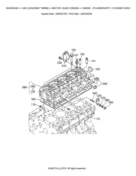 Kubota U45-3 (SN: 55001-69999) Excavator Parts Catalogue Manual (Publi ...