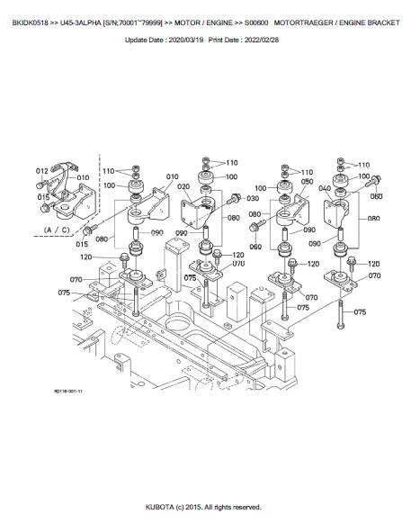 Kubota U45-3 ALPHA (SN: 70001-79999) Excavator Parts Catalogue Manual ...