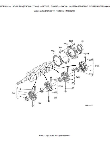 Kubota U45-3 ALPHA (SN: 70001-79999) Excavator Parts Catalogue Manual ...