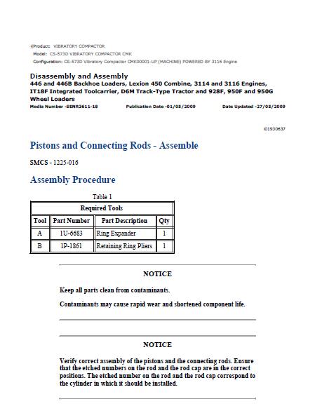 Caterpillar Cat CS-573D Vibratory Compactor (Prefix CMK) Service Repai ...