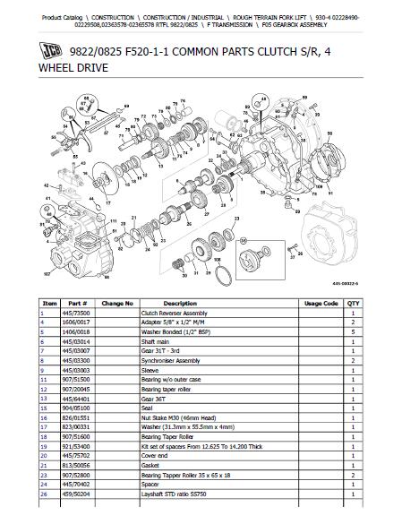 JCB 930-4 Rough Terrain Forklift Parts Catalogue Manual (Serial Number ...