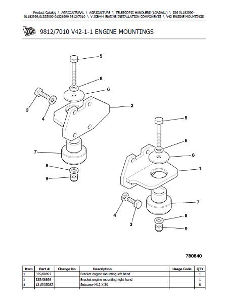 JCB 526 Telescopic Handlers (Loadall) Parts Catalogue Manual (Serial N ...