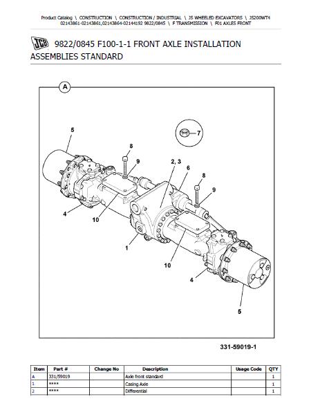 JCB JS200W T4 Wheeled Excavator Parts Catalogue Manual (Serial Number ...