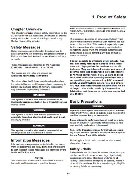 ASV SC-50 Scout Tracked Utility Vehicle Service Repair Manual ...