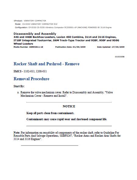 Caterpillar Cat CS-533D Vibratory Compactor (Prefix 5CZ) Service Repai ...