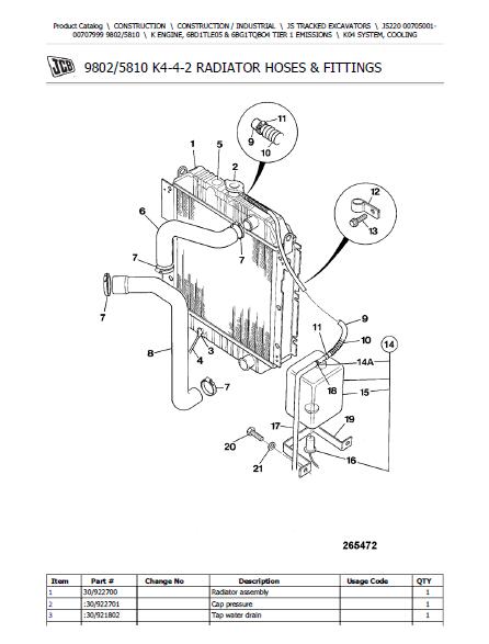 JCB JS220 TRACKED EXCAVATOR Parts Catalogue Manual (Serial Number: 007 ...