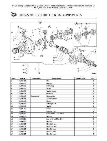 JCB 446 Wheeled Loader Parts Catalogue Manual (Serial Number: 01181001 ...