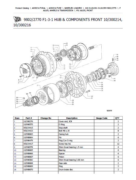 JCB 446 Wheeled Loader Parts Catalogue Manual (Serial Number: 01181001 ...