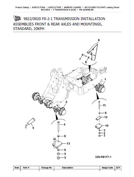 JCB 406 Loading Shovel Parts Catalogue Manual (Serial Number: 02318867 ...