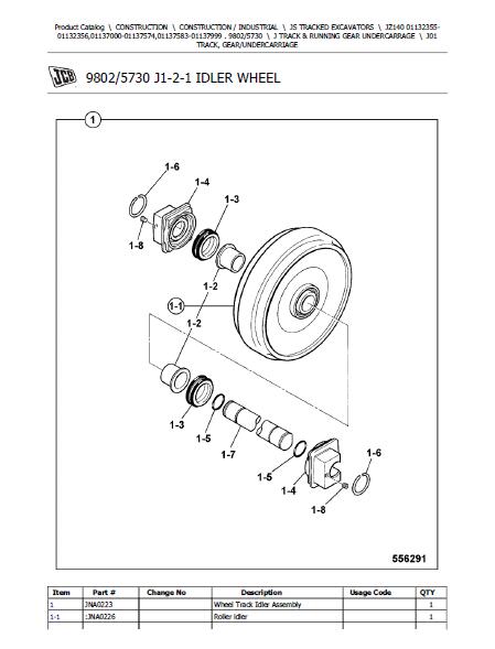 JCB JZ140 TRACKED EXCAVATOR Parts Catalogue Manual (Serial Number: 011 ...