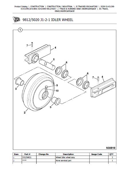 JCB JS290 TRACKED EXCAVATOR Parts Catalogue Manual (Serial Number: 014 ...