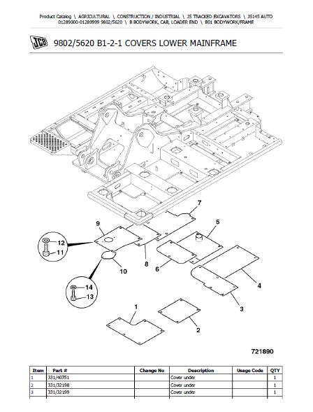 JCB JS145 AUTO TRACKED EXCAVATOR Parts Catalogue Manual (Serial Number ...