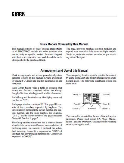 Clark PWX Forklift Service Repair Manual – FREESAMPLESERVICEMANUAL