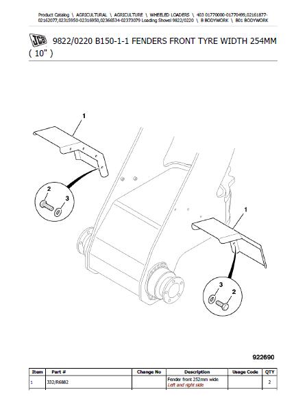 JCB 403 Loading Shovel Parts Catalogue Manual (Serial Number: 01770000 ...