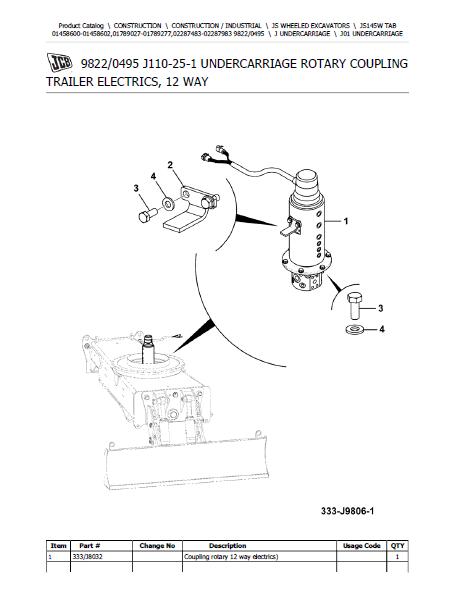 JCB JS145W TAB Wheeled Excavator Parts Catalogue Manual (Serial Number ...