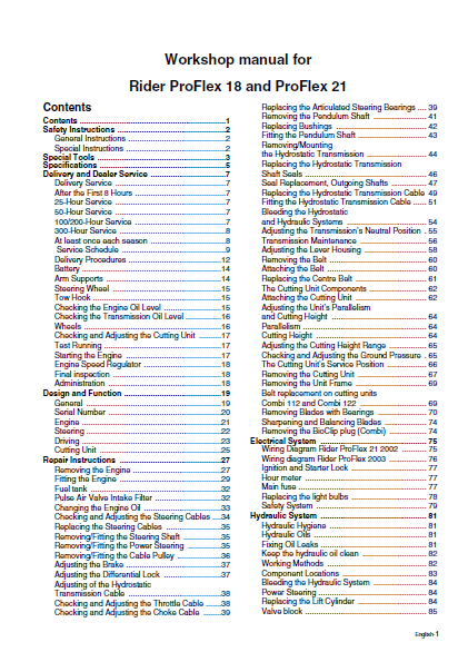 Husqvarna Rider ProFlex 18 Mower Service Repair Manual ...