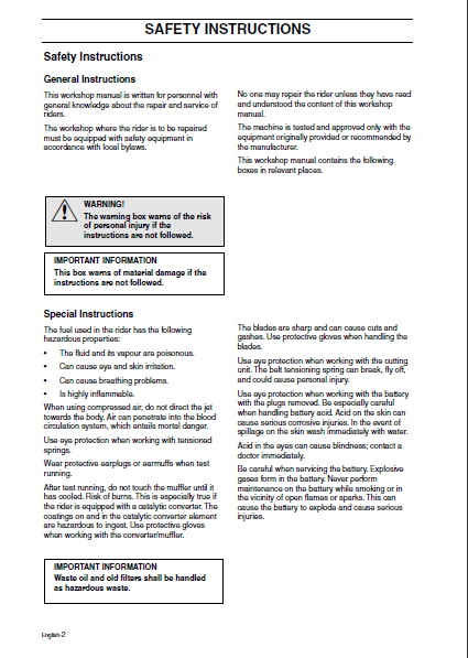 Husqvarna Rider ProFlex 18 Mower Service Repair Manual ...