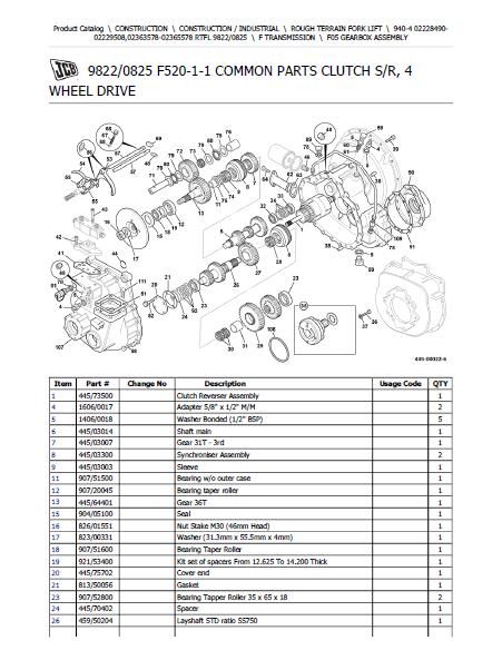 JCB 940-4 Rough Terrain Forklift Parts Catalogue Manual (Serial Number ...