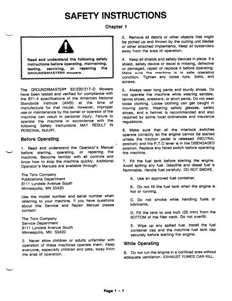 Toro Groundsmaster 220 Mower Service Repair Manual ...