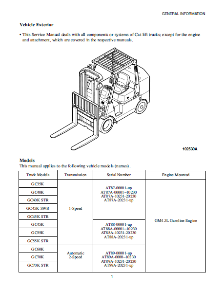 Caterpillar Cat GC40K STR Forklift Lift Trucks Service Repair Manual S ...