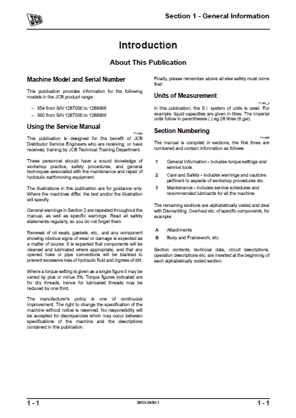 JCB 354 COMPACT TRACTOR Service Repair Manual SN：1287000 to 1288999 ...