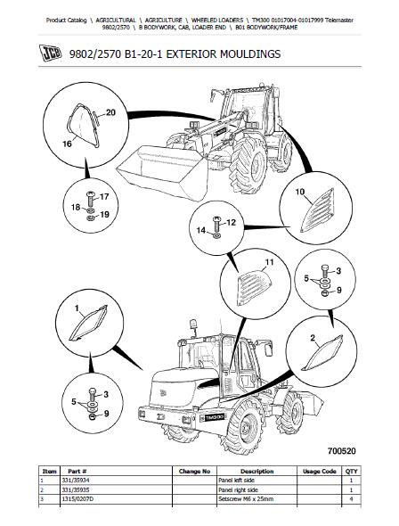 JCB TM300 Telescopic Wheeled Loader Parts Catalogue Manual (Serial Num ...