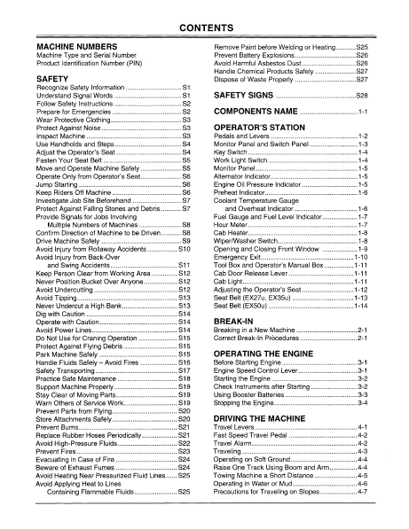 Hitachi EX50U Excavator operator’s manual – FREESAMPLESERVICEMANUAL