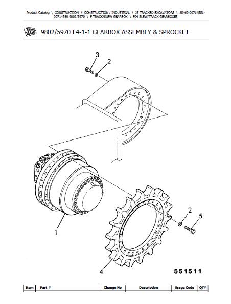 JCB JS460 TRACKED EXCAVATOR Parts Catalogue Manual (Serial Number: 007 ...