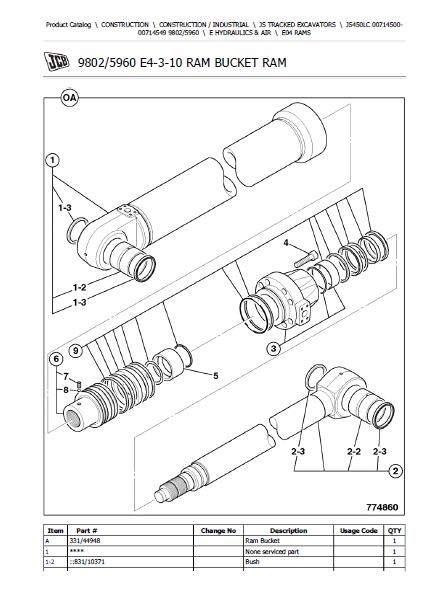 JCB JS450LC TRACKED EXCAVATOR Parts Catalogue Manual (Serial Number: 0 ...