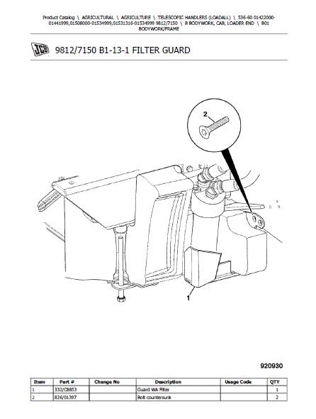 JCB 536-60 Telescopic Handlers (Loadall) Parts Catalogue Manual (Seria ...