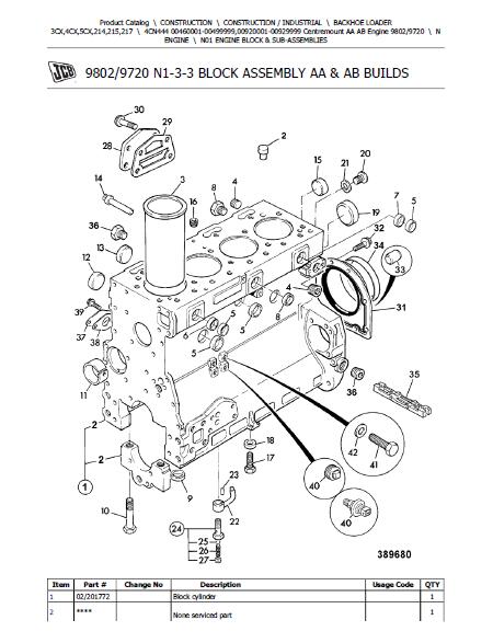 JCB 4CN 444 (Centremount AA AB Engine) BACKOHE LOADER Parts Catalogue ...