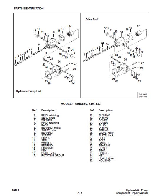 Bobcat 530, 533 Hydrostatic Pump Component Service Repair Manual SN: A ...