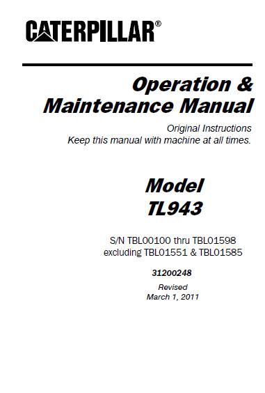 Caterpillar Cat TL943 Telehandler Operation and Maintenance manual ...