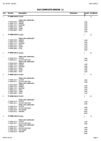 CLAAS ERGOS 105-85 TRACTOR Parts Catalogue Manual (SN: CT81G0050-CT81G ...