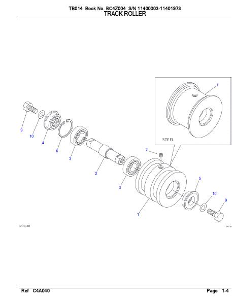 Takeuchi TB014 Compact Excavator Parts Catalogue Manual (SN: 114000003 ...